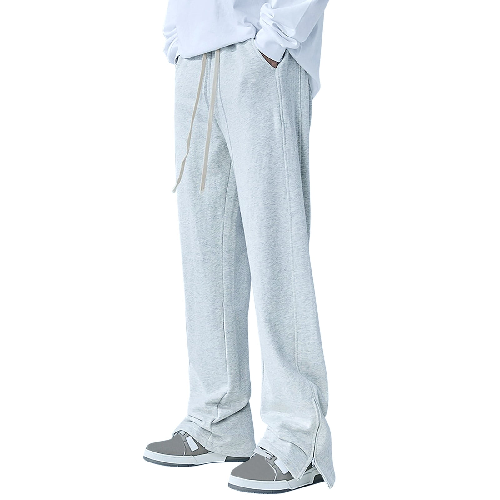 UFOUND Men Solid Color Sports Pants Lace Up Casual Pants Zipper Men's ...