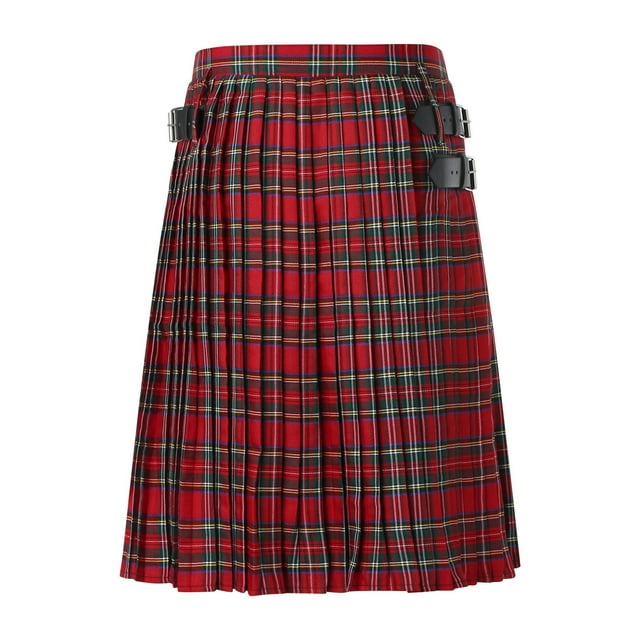 UFOUND Mens Fashion Casual Retro Scottish Style Plaid Contrast Waistband Pleated Skirt Relaxed ...