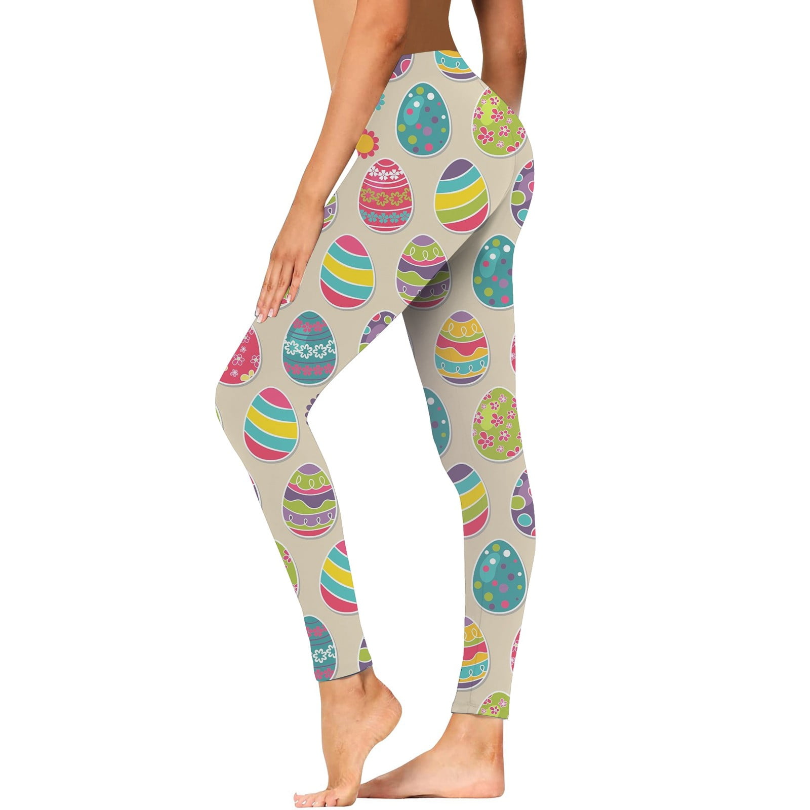 UFOUND Women's Cartoon Bunny Egg Print Skinny Low Rise Leggings Tummy ...