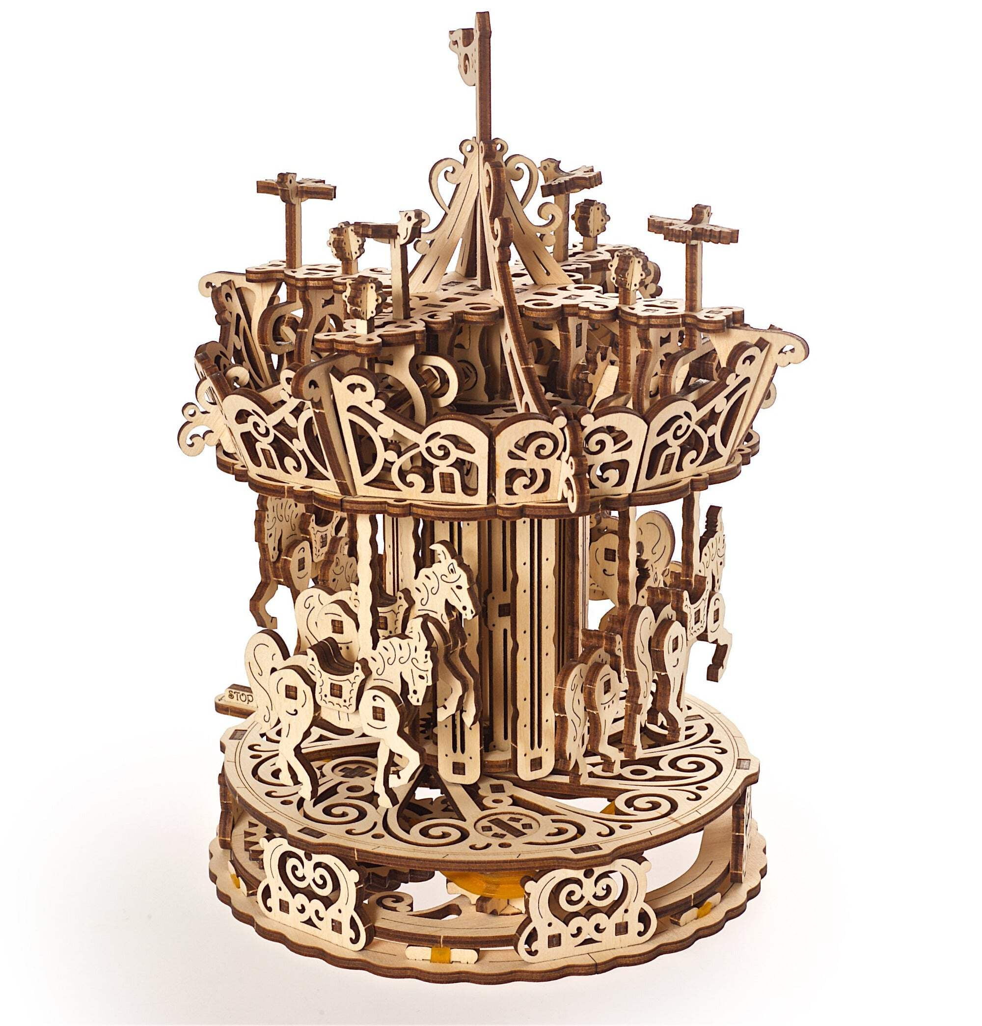 UGears Wooden Mechanical Carousel Model, DIY Puzzle Kit, Nostalgic ...