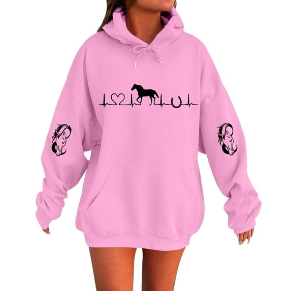UGEASLI Women's Western Horse Printed Hoodie Pullover, Cute Fall ...