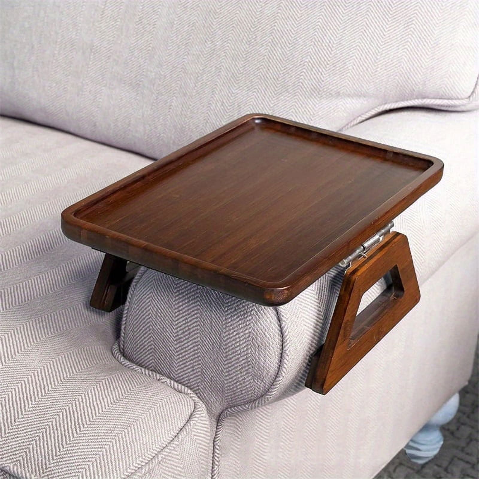 UGM Bamboo Wood Armrest Tray Table - Clip-On Sofa Arm Table with Extra ...