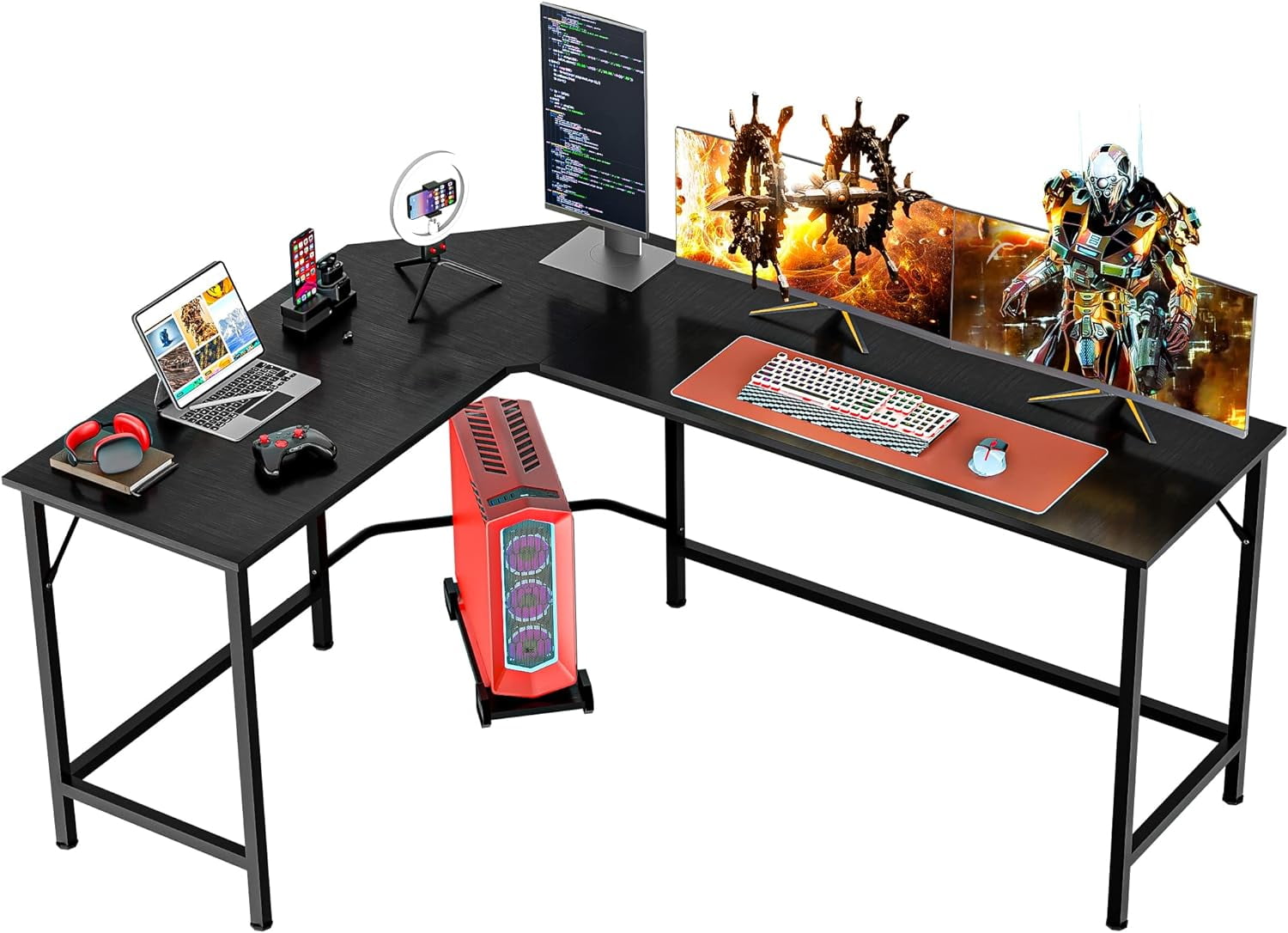 UGOVBONPM 66" L Shaped Gaming Corner Computer Desk with CPU Stand and ...