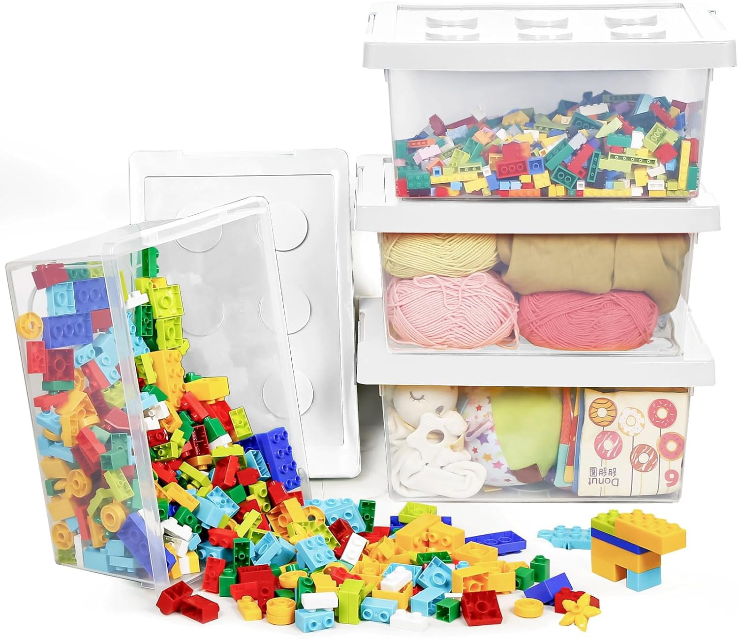 UGOVBONPM Plastic Storage Bins with Lids - Stackable Toy Storage ...