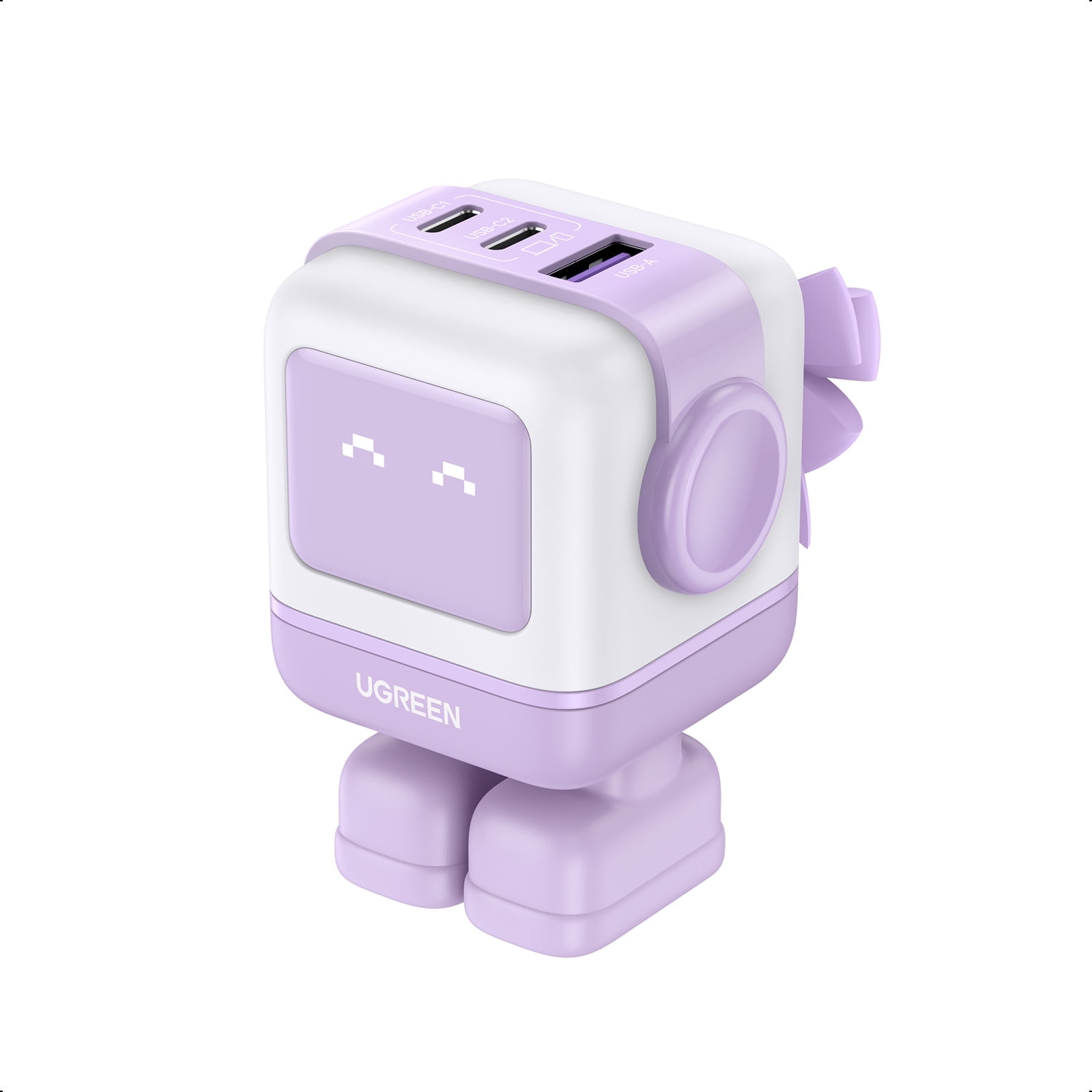 UGREEN Uno 65W USB C Charger, 3-Port Robot GaN Fast Charger, Purple ...