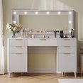 UGTOO White Vanity Desk with Lighted Mirror & Power Outlet, Modern ...
