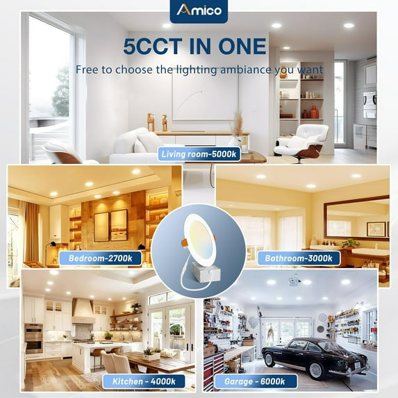 UGUCYUI-1 Pack 6 Inch 5CCT Ultra-Thin LED Recessed Ceiling Light with ...