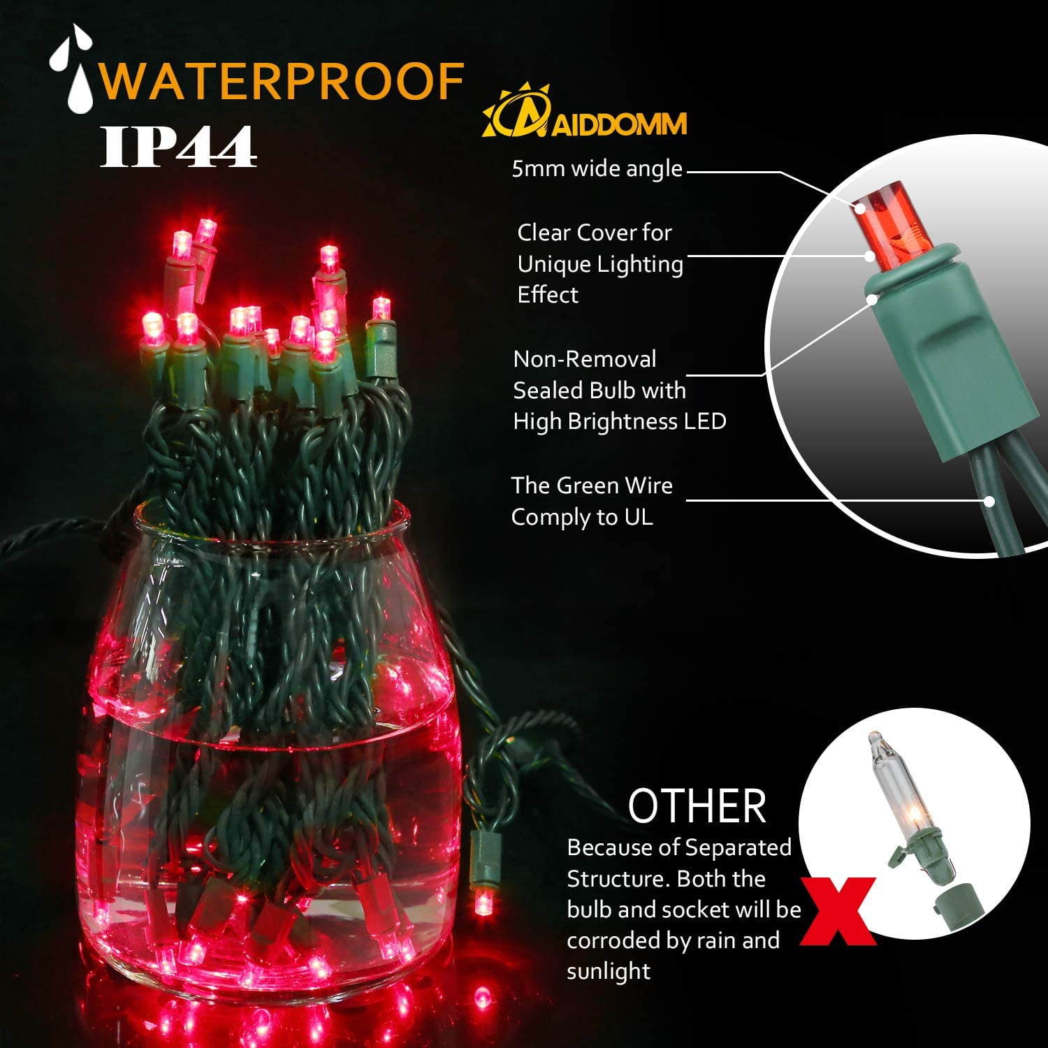 UGUCYUI-100 Counts LED Christmas Lights - 50 ft 5mm Red Commercial ...