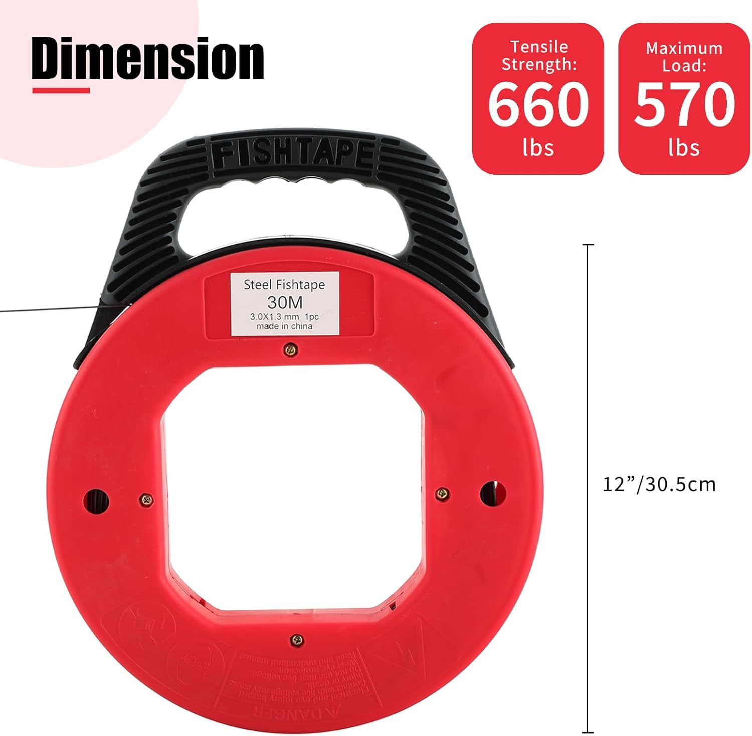 UGUCYUI-100 Feet (30M) Steel Fish Tape in Red Plastic Housing ...