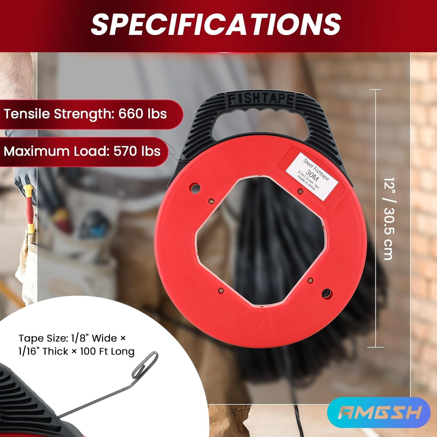 UGUCYUI-100 Feet Steel Fish Tape with Red Plastic Housing – Heavy Duty ...