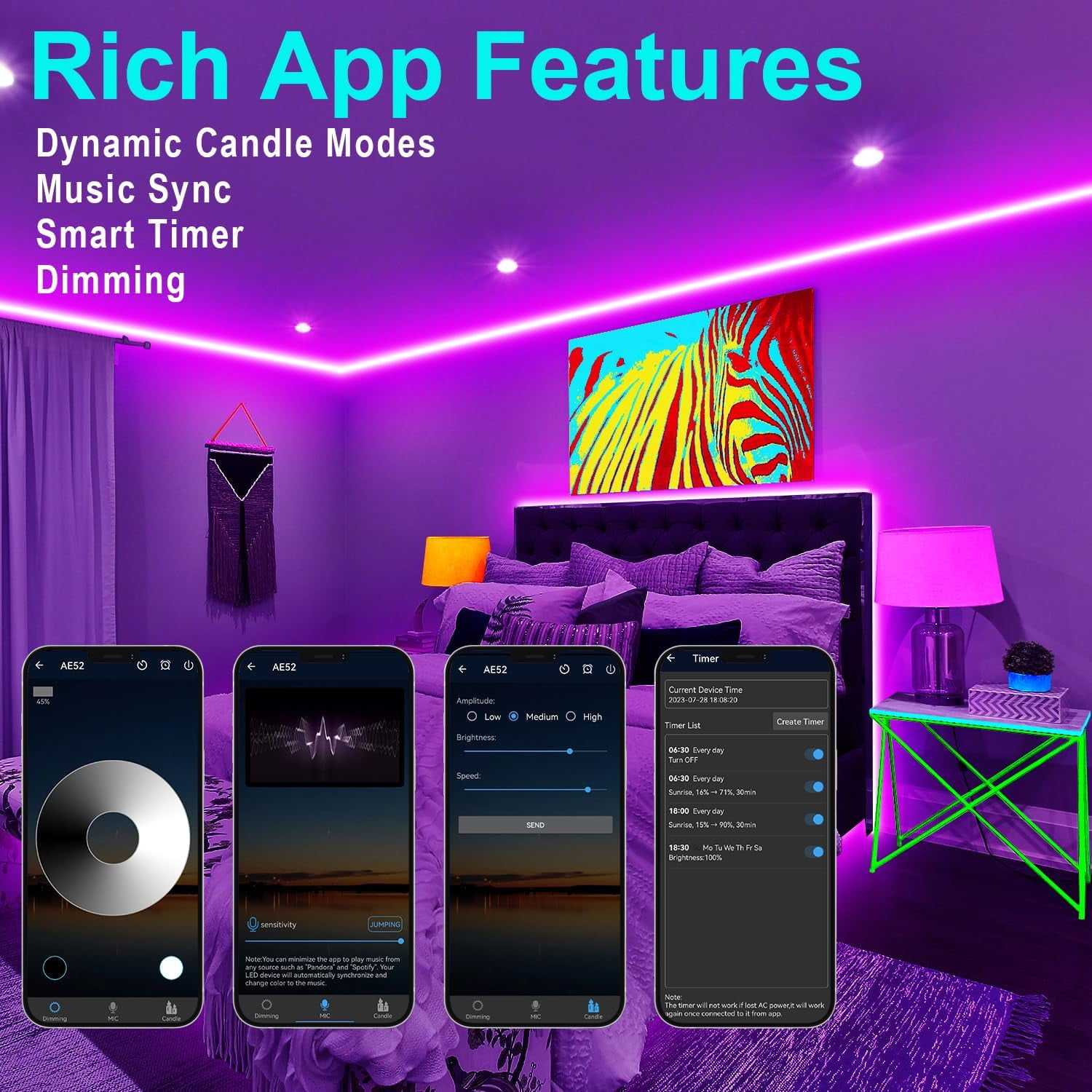 UGUCYUI-100FT Black Light LED Strip App Control With Remote, Smart ...