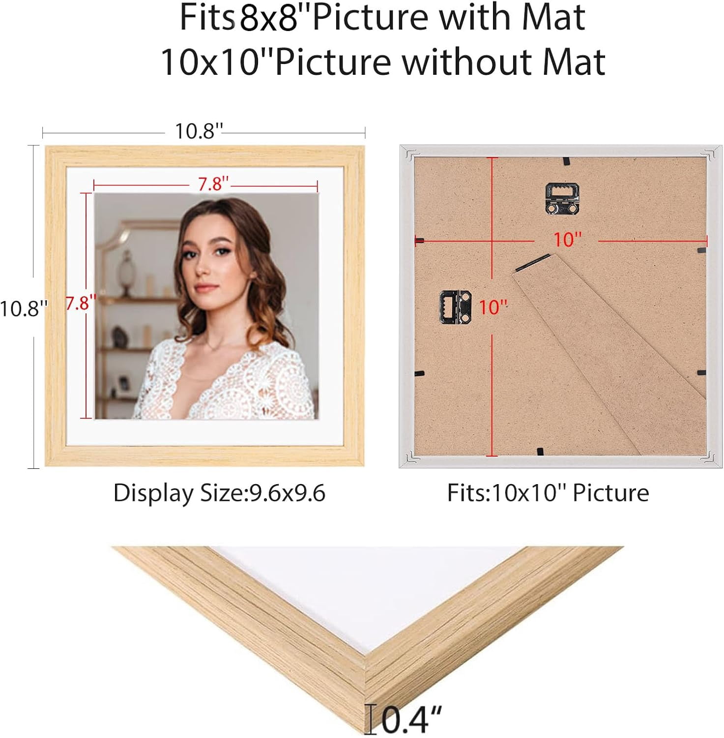 UGUCYUI-10x10 Picture Frame Set of 9, Display Pictures 8x8 with Mat or ...