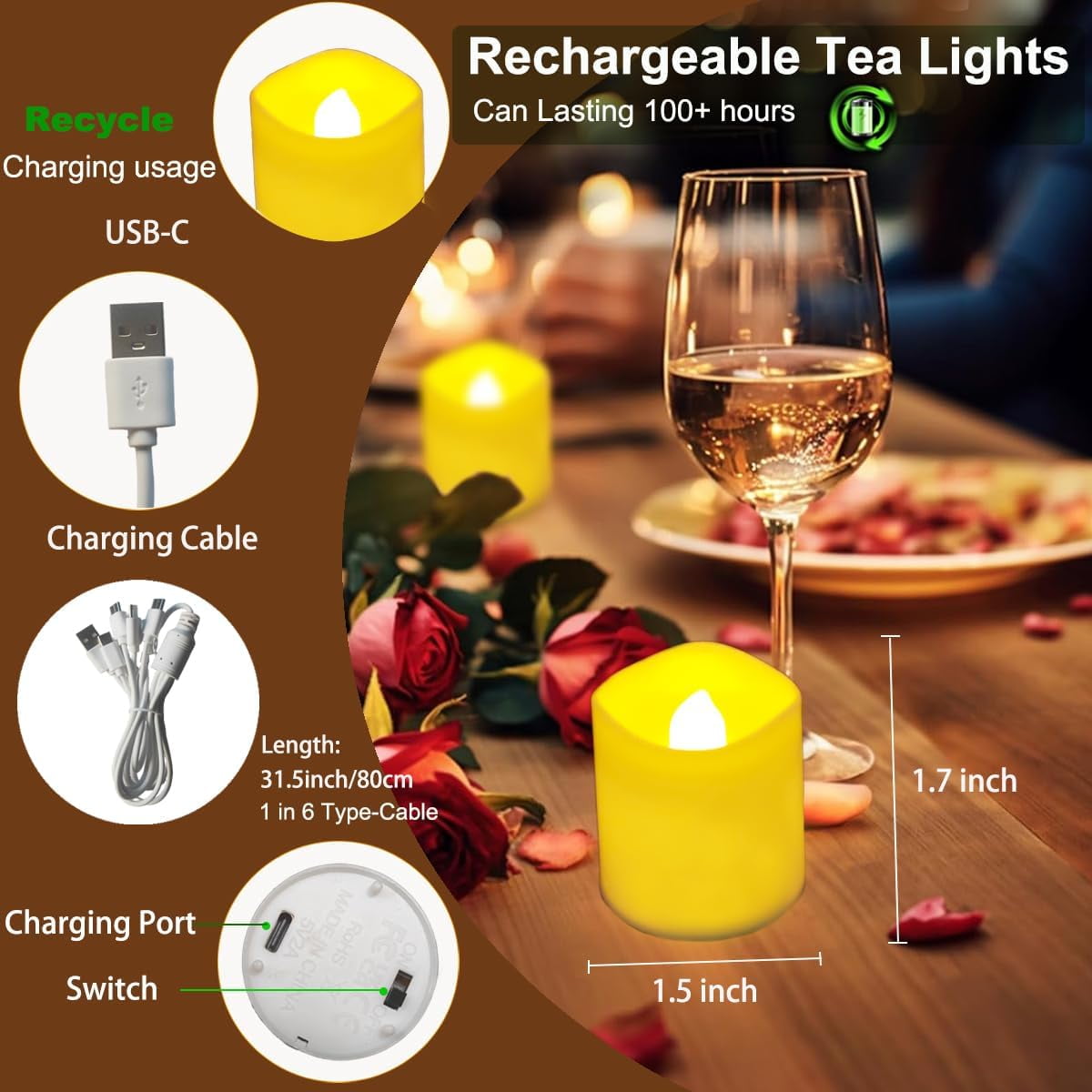 UGUCYUI-12 Pack Rechargeable Battery Tea Lights with Remote Timer ...