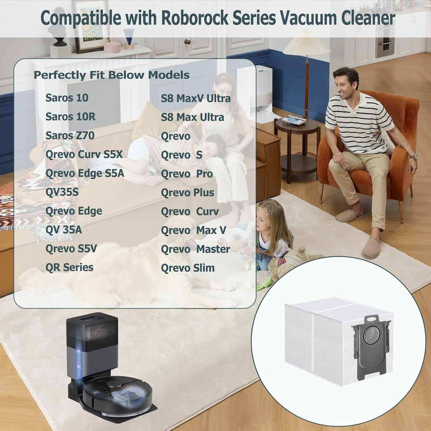 UGUCYUI-12 Packs Dust Bags Compatible with Roborock QV 35A/Qrevo S5V/Saros 10/ 10R/Q Revo/Qrevo ...