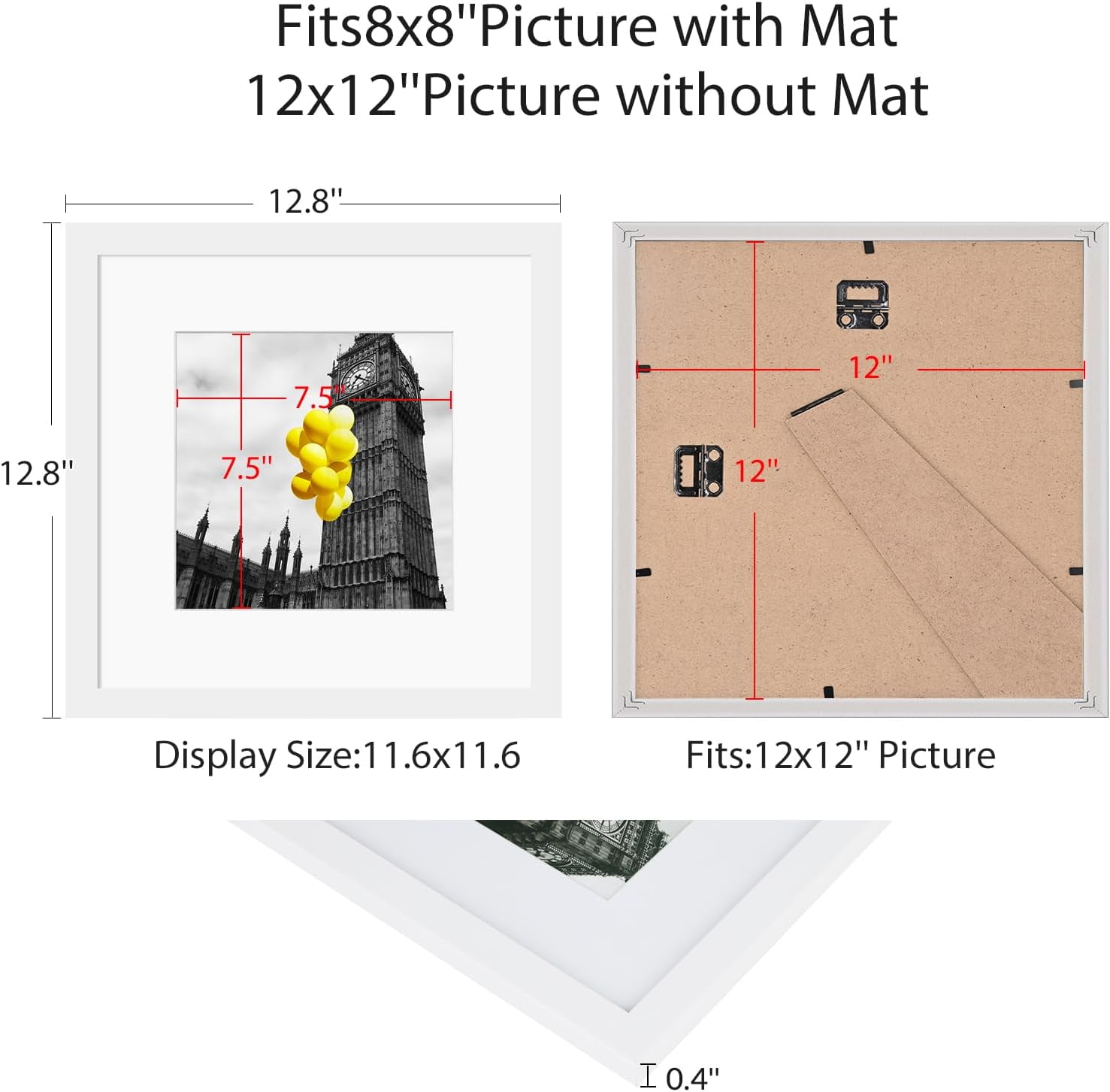 UGUCYUI-12x12 Picture Frame Set of 9, Display Pictures 8x8 with Mat or ...