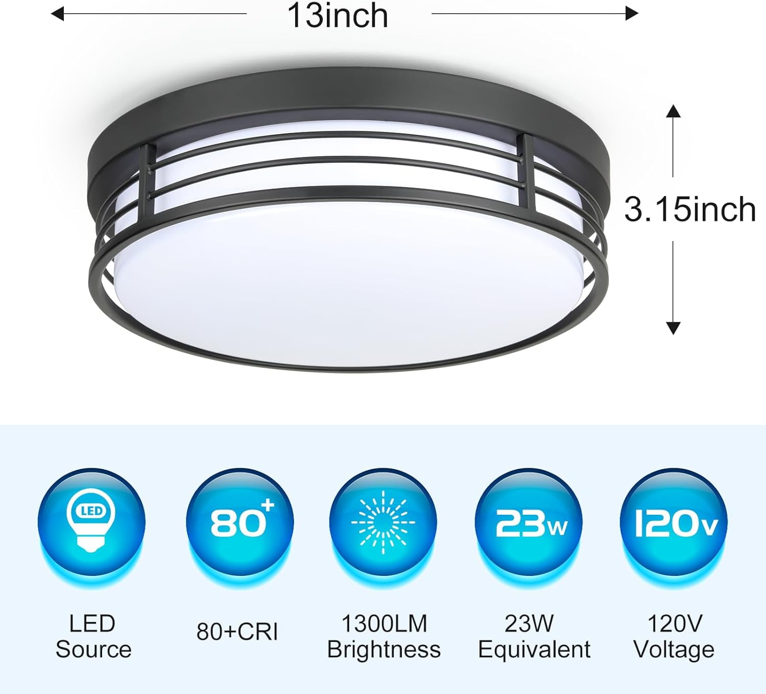 UGUCYUI-13 Inch Matte Black Flush Mount Ceiling Light, 23W LED Ceiling ...