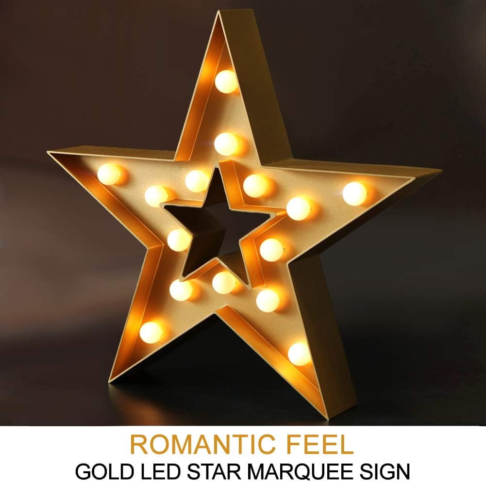 UGUCYUI-13" Large LED Star Marquee Sign (Gold, 6hr Timer) - Star ...