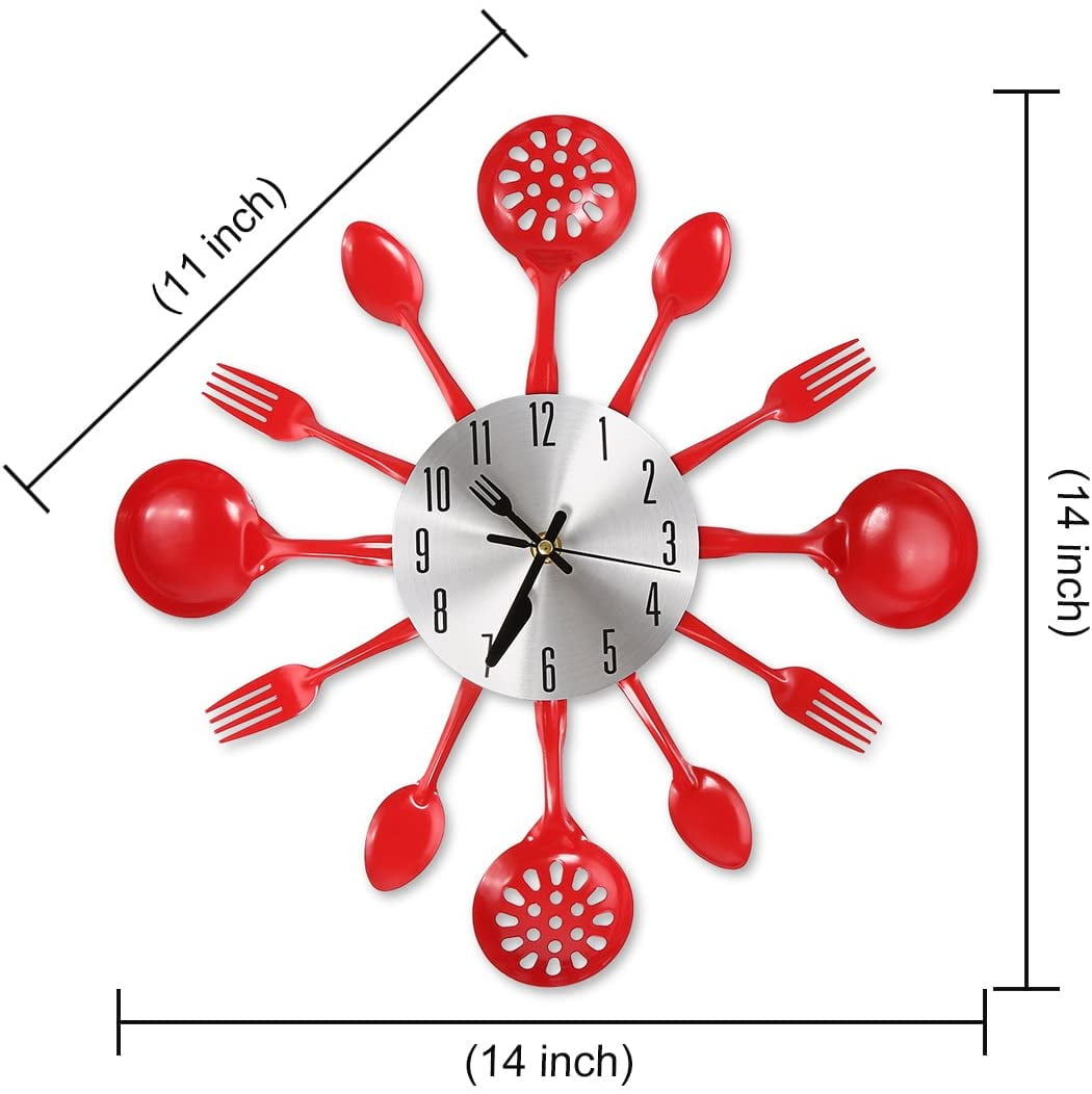 UGUCYUI-14 Inch Cutlery Kitchen Wall Clocks with Fork and Spoon Dial ...