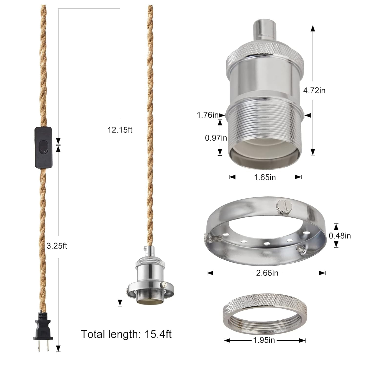 UGUCYUI-15.4ft Pendant Light Cord Kit, Industrial Vintage Plug in E26 ...