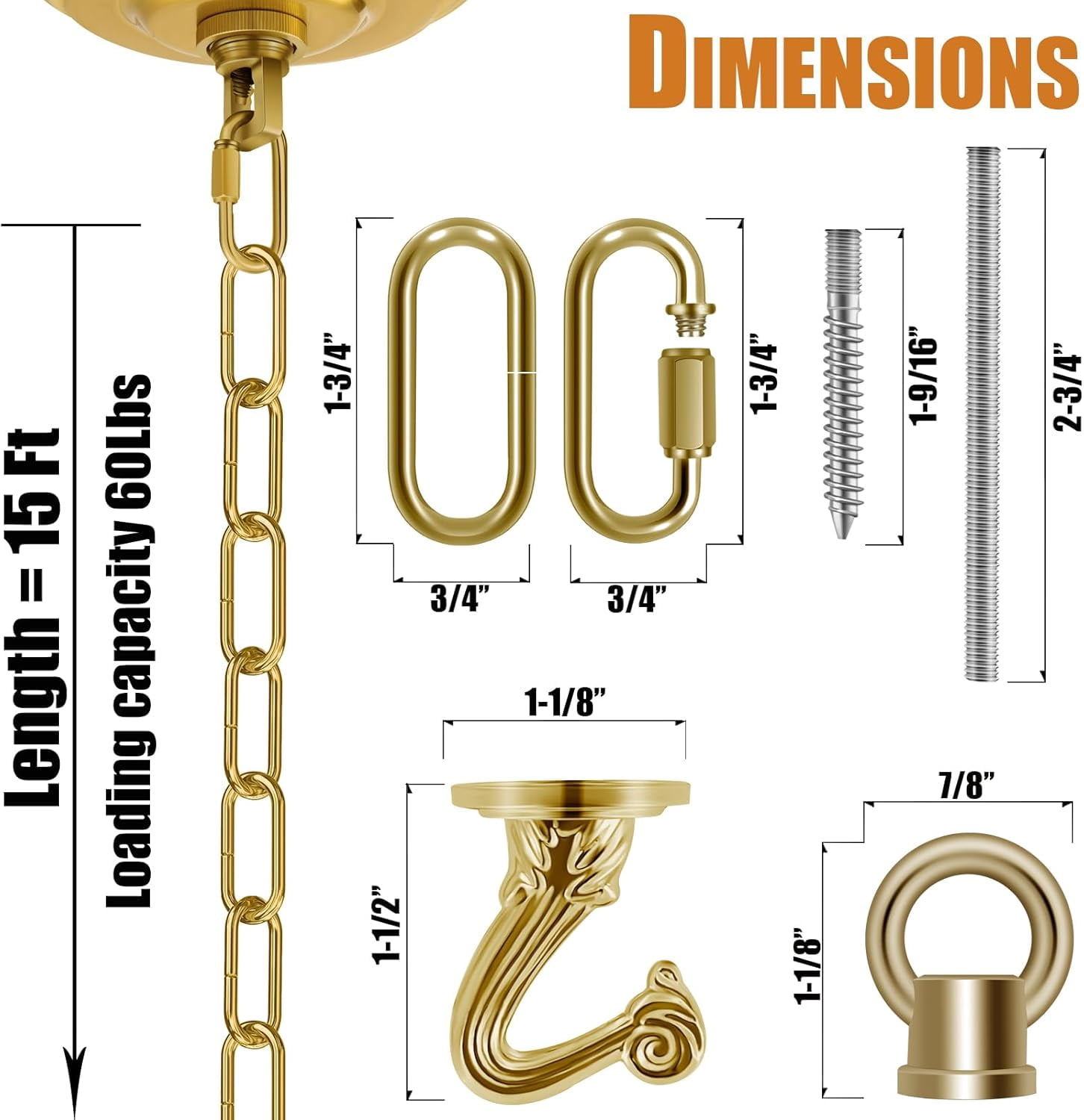 UGUCYUI-15 Ft Heavy Duty Hanging Chain Kit with Connection Locks & Swag ...