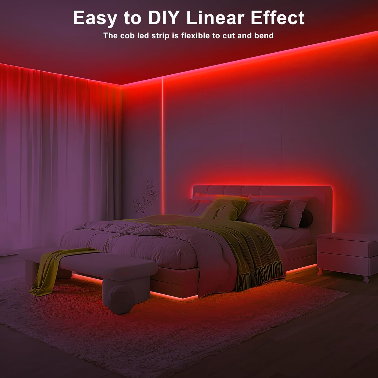 UGUCYUI-16.4ft Red COB Led Strip Lights with RF Remote, Dimmable Bright ...