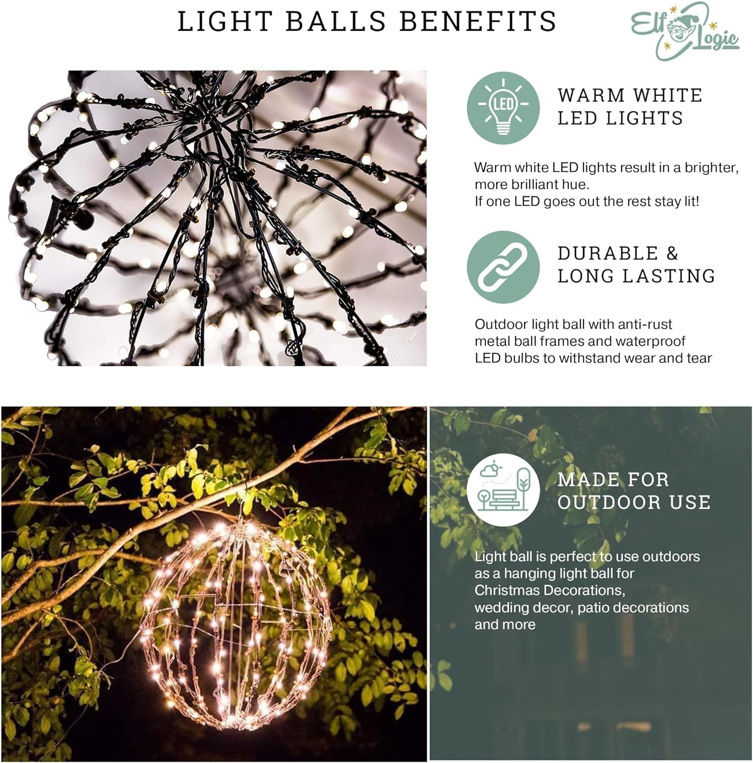 UGUCYUI-16” Outdoor/Indoor LED Christmas Light Ball with Automatic ...
