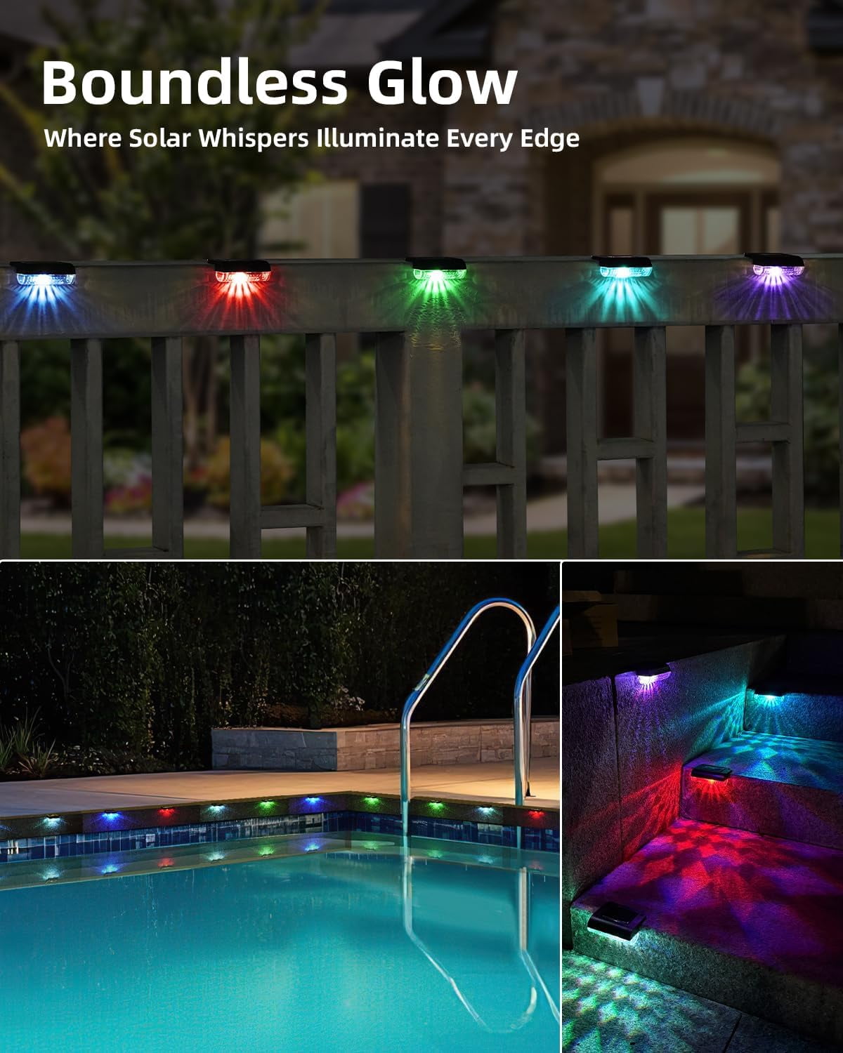 UGUCYUI-16 Pack Solar Deck Lights Outdoor, RGB Christmas Solar Fence ...