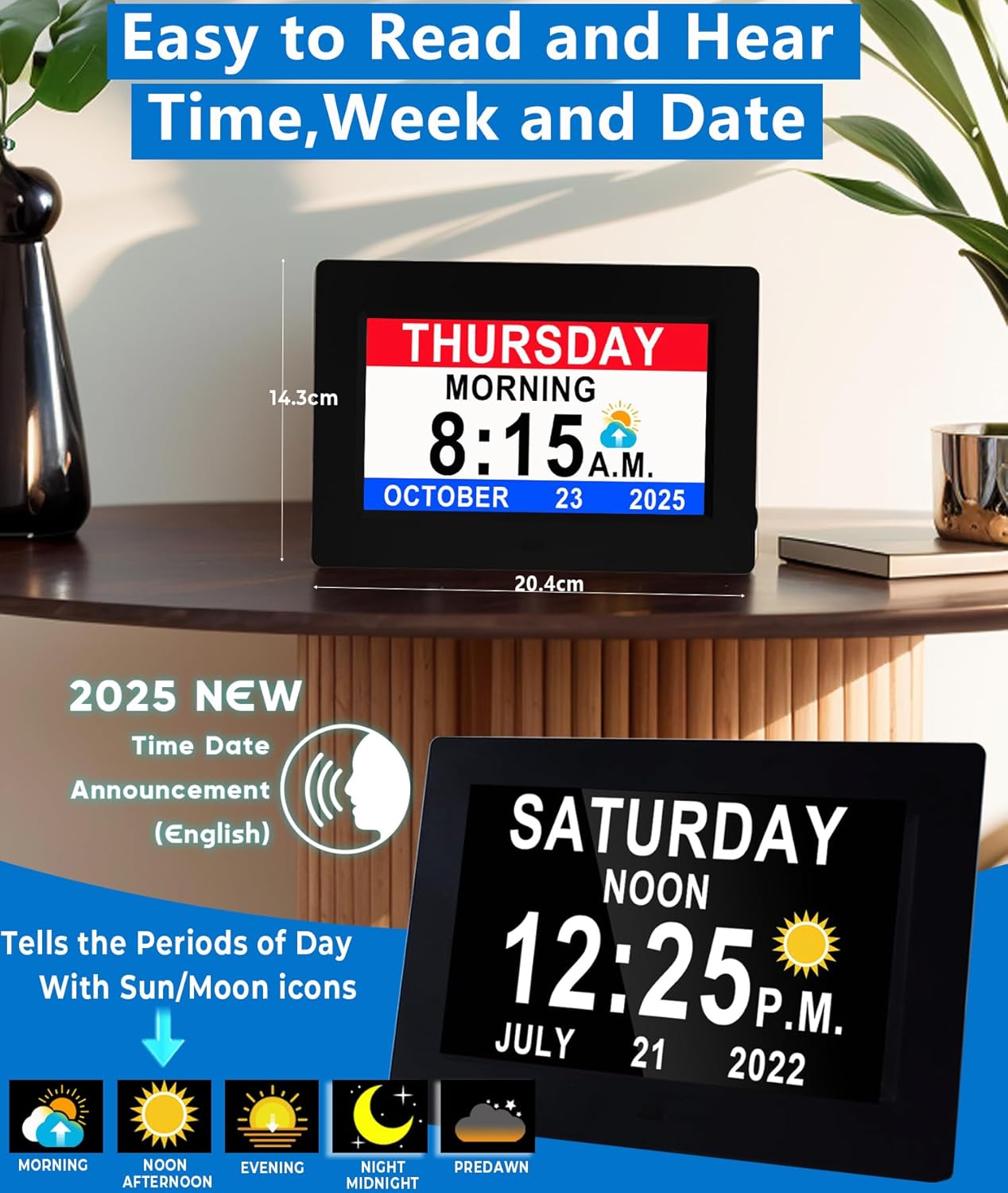 UGUCYUI-19 Alarms Digital Talking Clock with Loud Voice Time Date, Auto ...