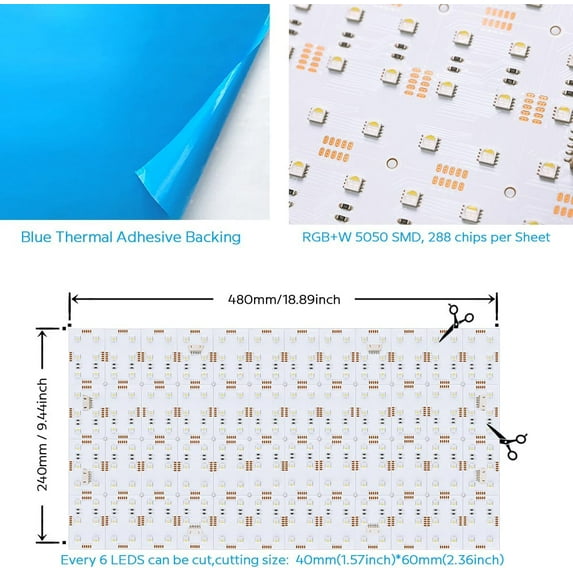UGUCYUI-1PC Flexible LED Backlight Sheet RGBW+Warm White 2800K, 24V 70W 18.9X9.4 Inches Cuttable ...
