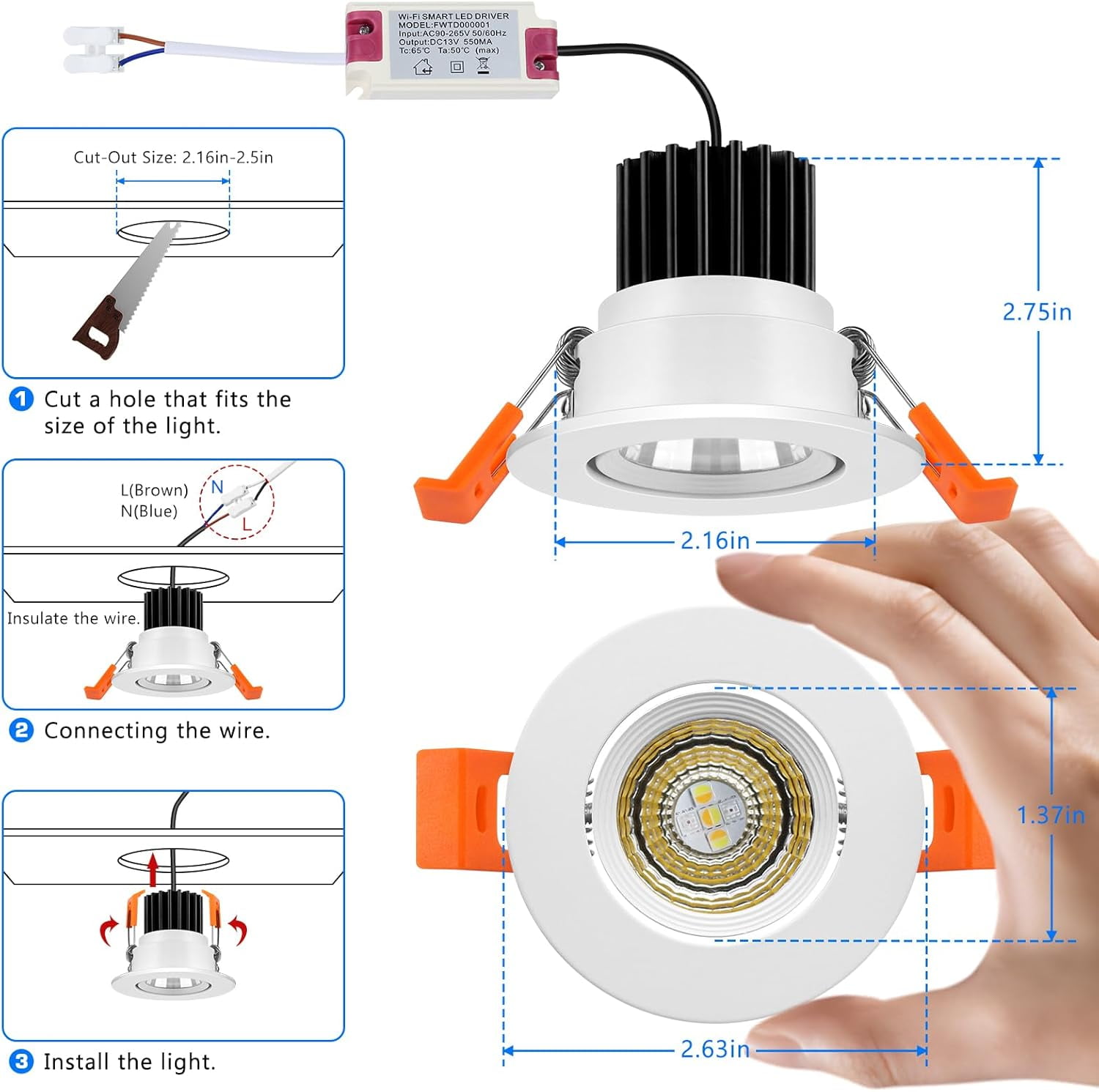 UGUCYUI-2 Inch Smart Recessed Lighting, WiFi 5W Recessed Light ...