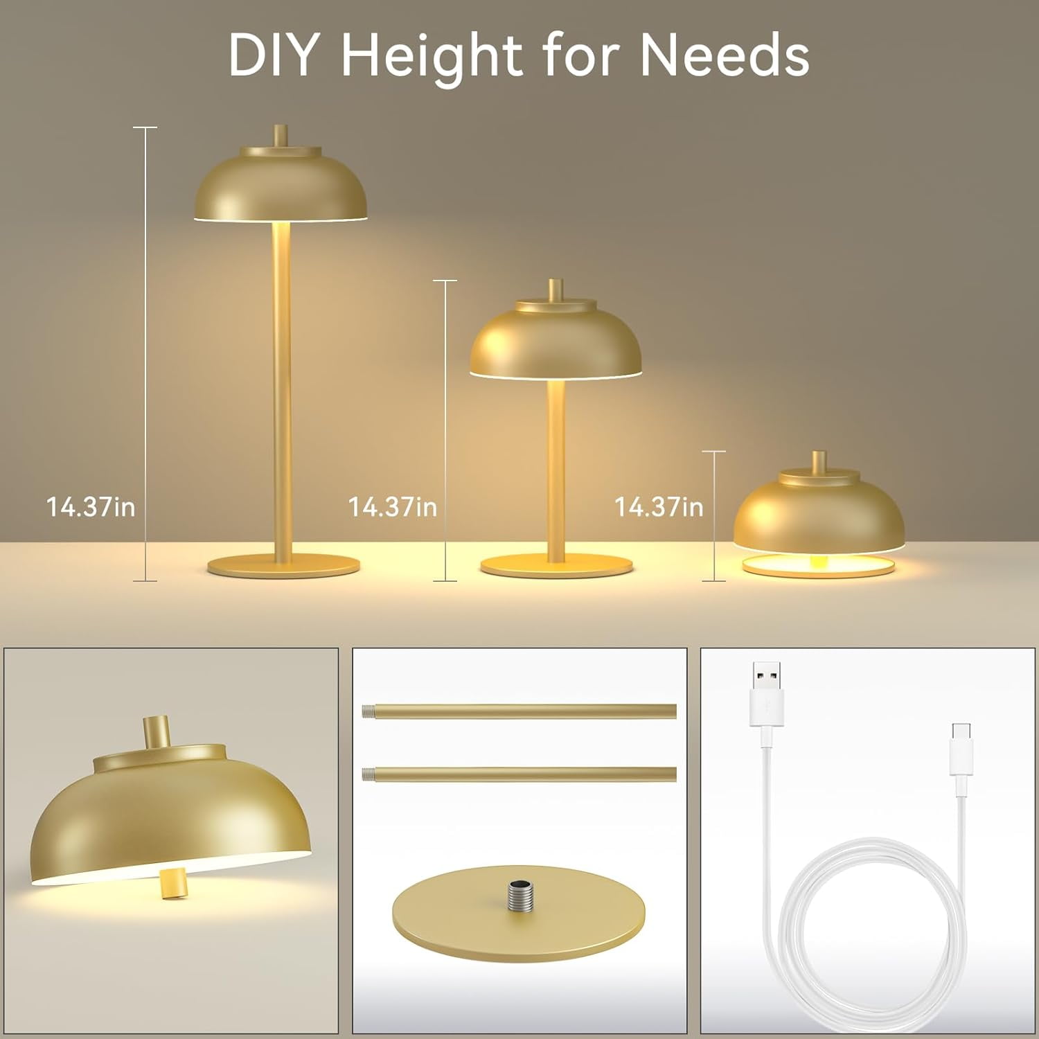 UGUCYUI-2 Pack Gold Led Cordless Table Lamps Rechargeable,Cordless ...
