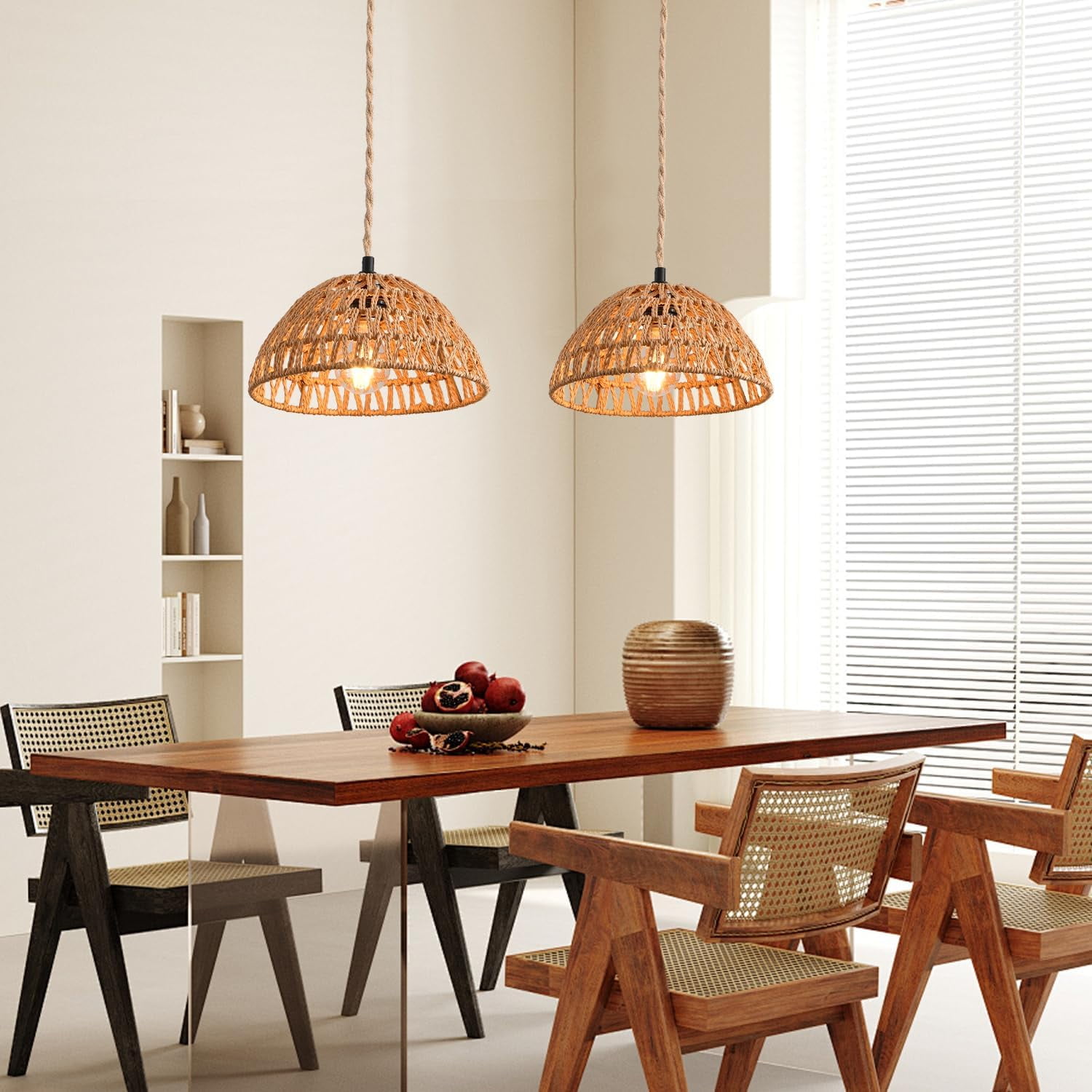 UGUCYUI-2 Pack Plug in Pendant Light 10.2" Rattan Hanging Lamp with ...