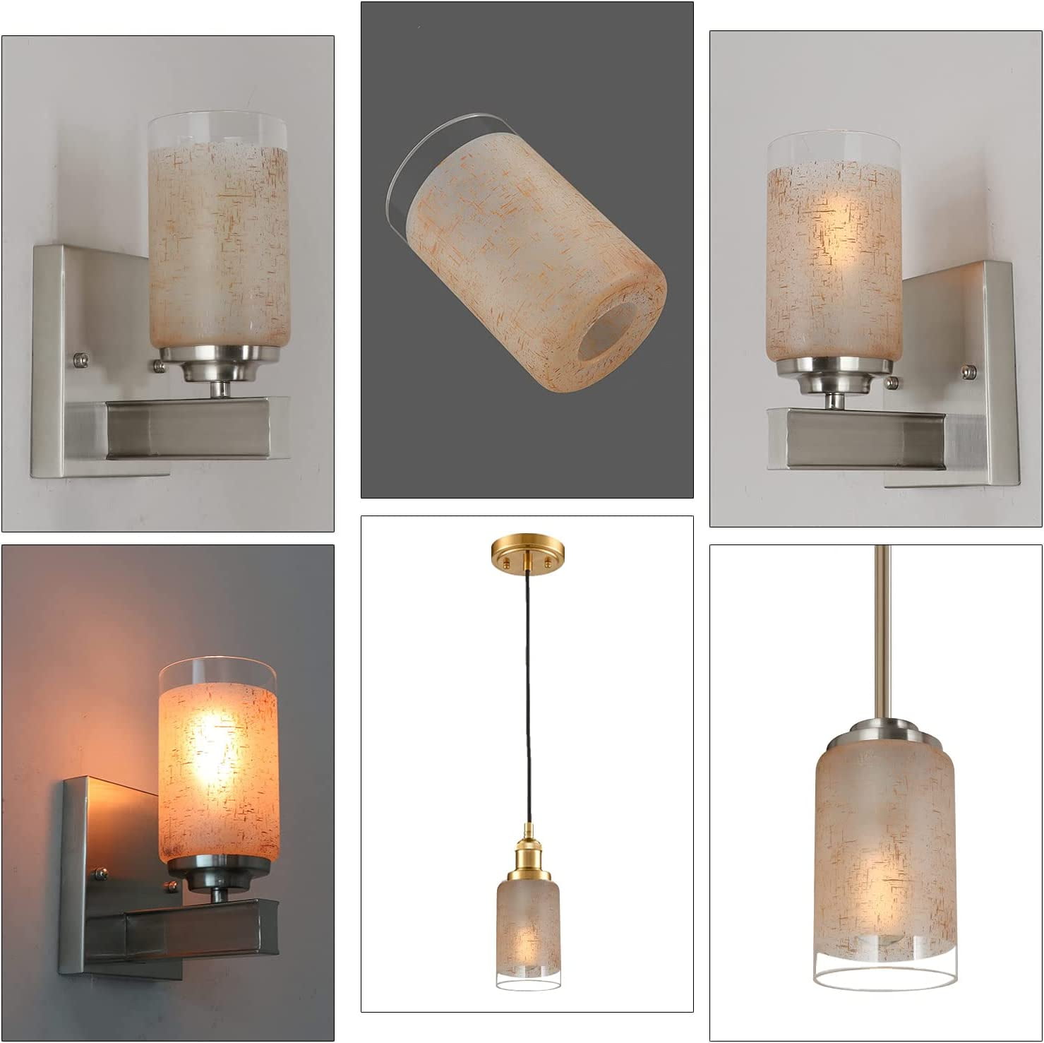 UGUCYUI-2 Pack Tawny Linen Frosted Glass Shade, Cylinder Light Fixture ...