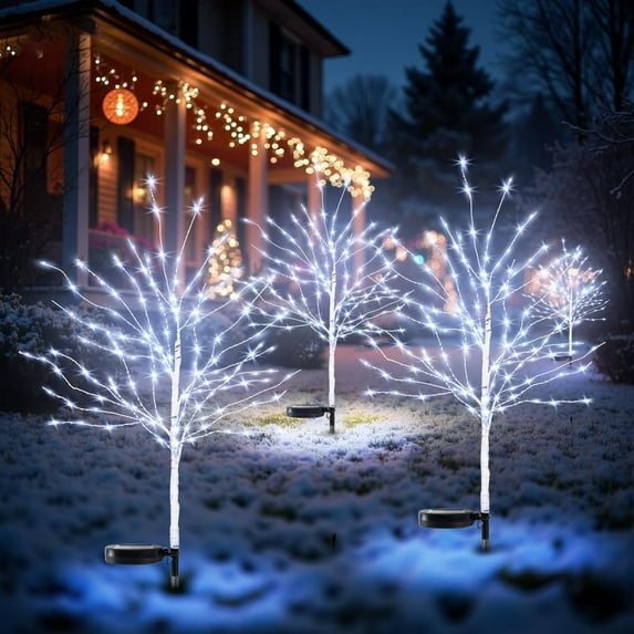 UGUCYUI-2 Pcs Solar Christmas Decoration Outdoor, 35In Solar Birch Tree ...