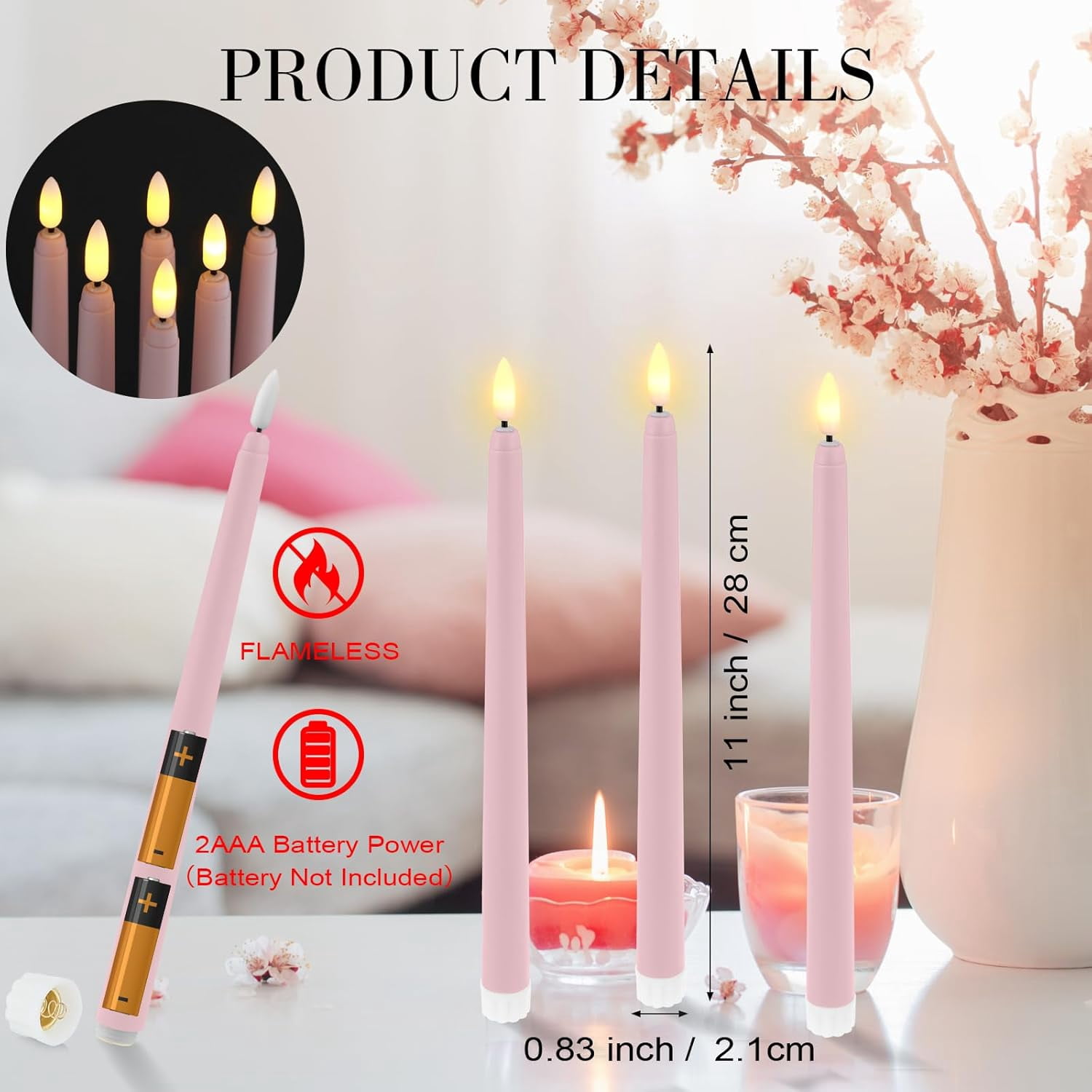 UGUCYUI-24 Packs Flameless Taper Candles Battery Operated Fake 11 Inch ...
