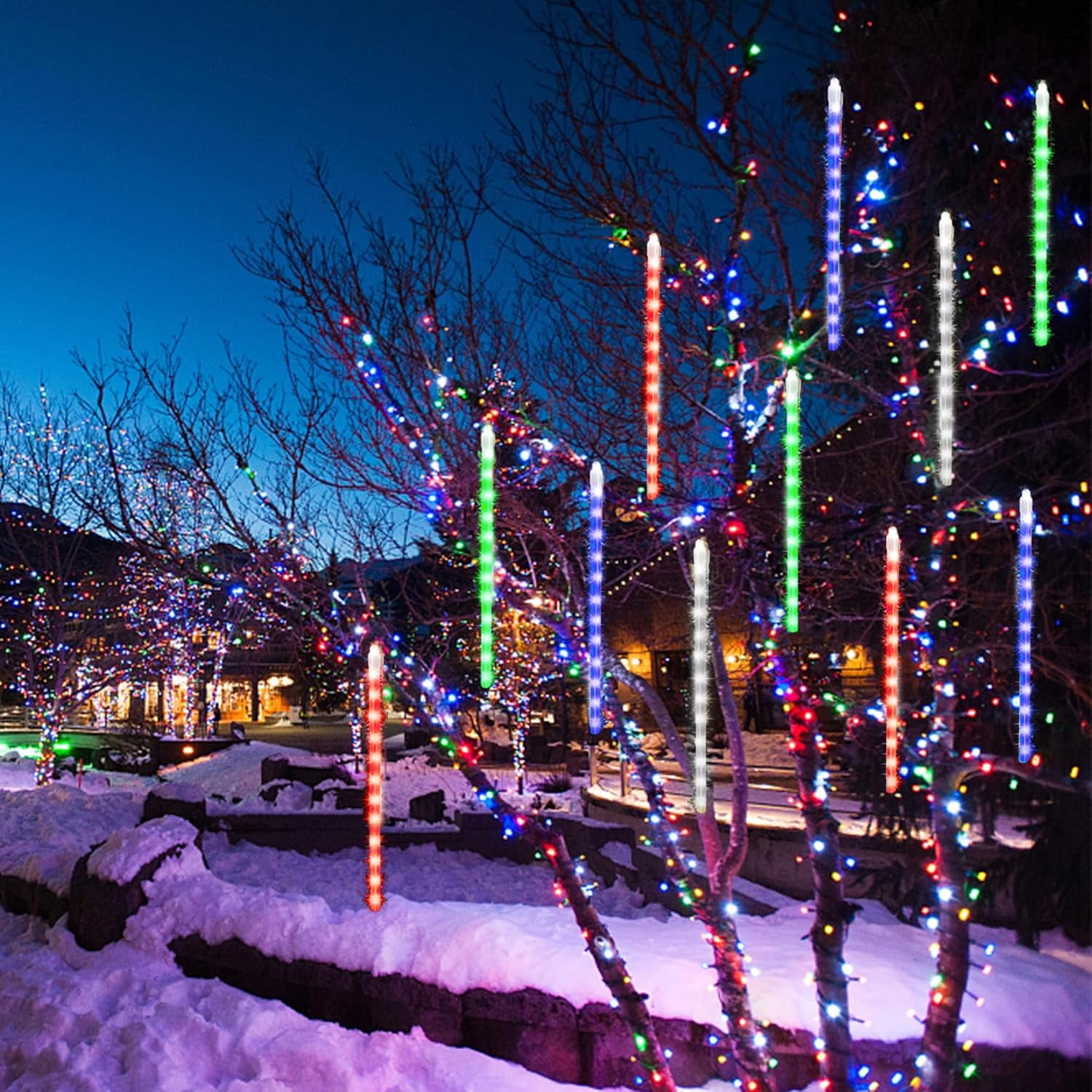 UGUCYUI-24 Tubes Meteor Shower Lights, Outdoor Icicles Christmas Lights ...