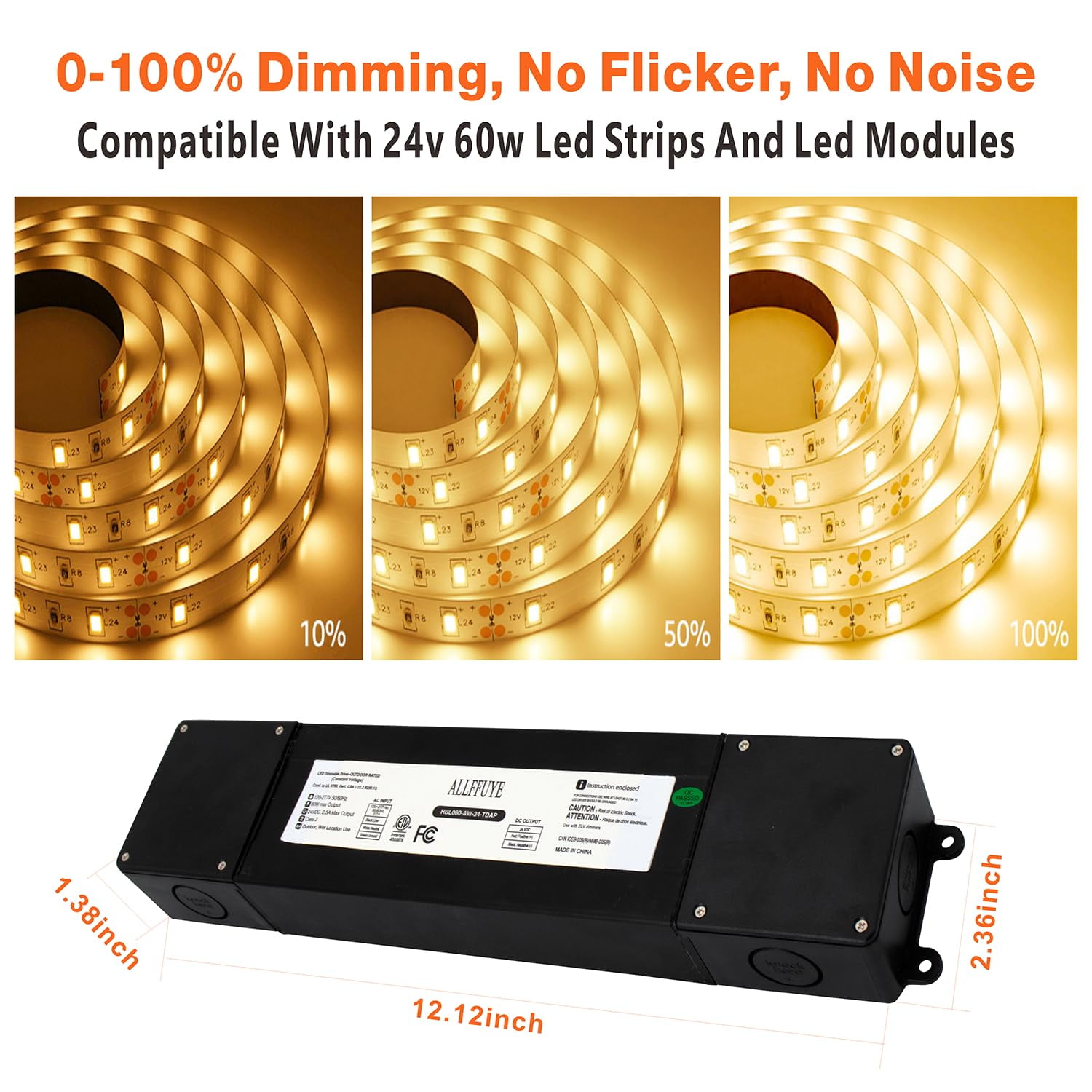 UGUCYUI-24V Dimmable LED Driver, 60W Triac Dimmable Power Supply, 120 ...