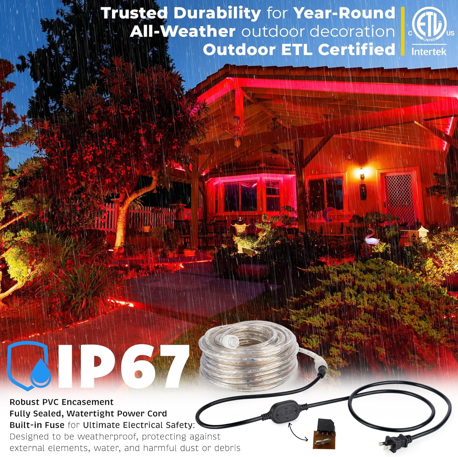 UGUCYUI-288LEDs 25ft LED Outside Rope Lights, Outdoor ETL Certified ...
