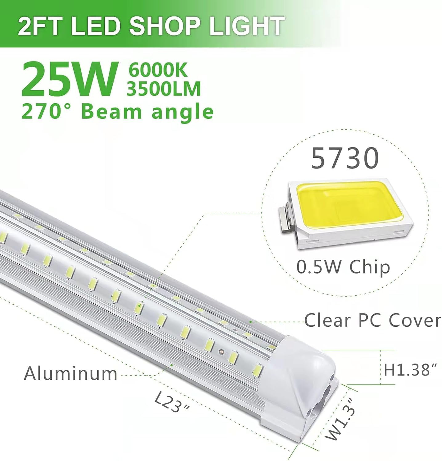 UGUCYUI-2FT LED Shop Light, 25W 3500LM 6000K/White Super Bright, T8 ...