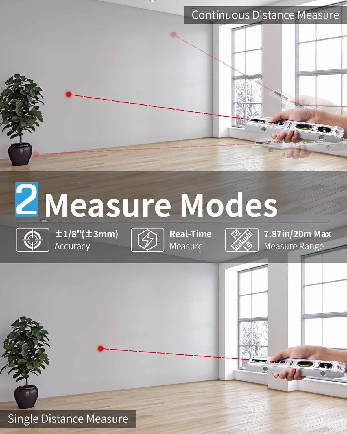 UGUCYUI-3-In-1 Spirit Level with 65ft Laser Distance Measure & 32ft ...