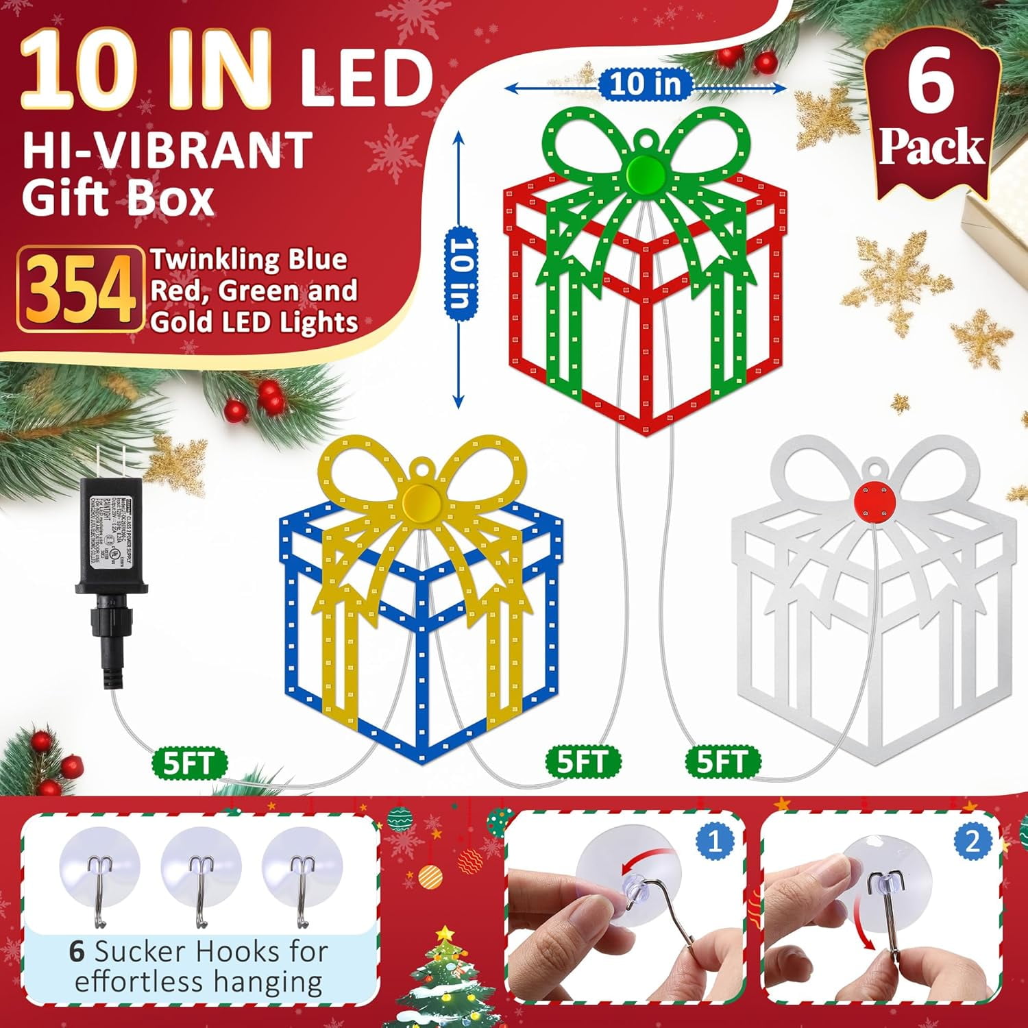 UGUCYUI-3 Pack 10'' Christmas Window Lights, 354 LEDs Hi Vibrant ...