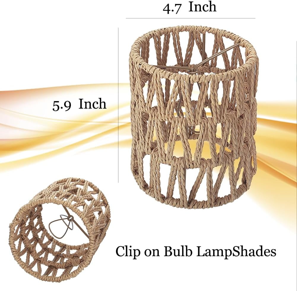 UGUCYUI-3 Pack Clip-On Chandelier Lamp Shade, Rattan Lamp Shade Small ...