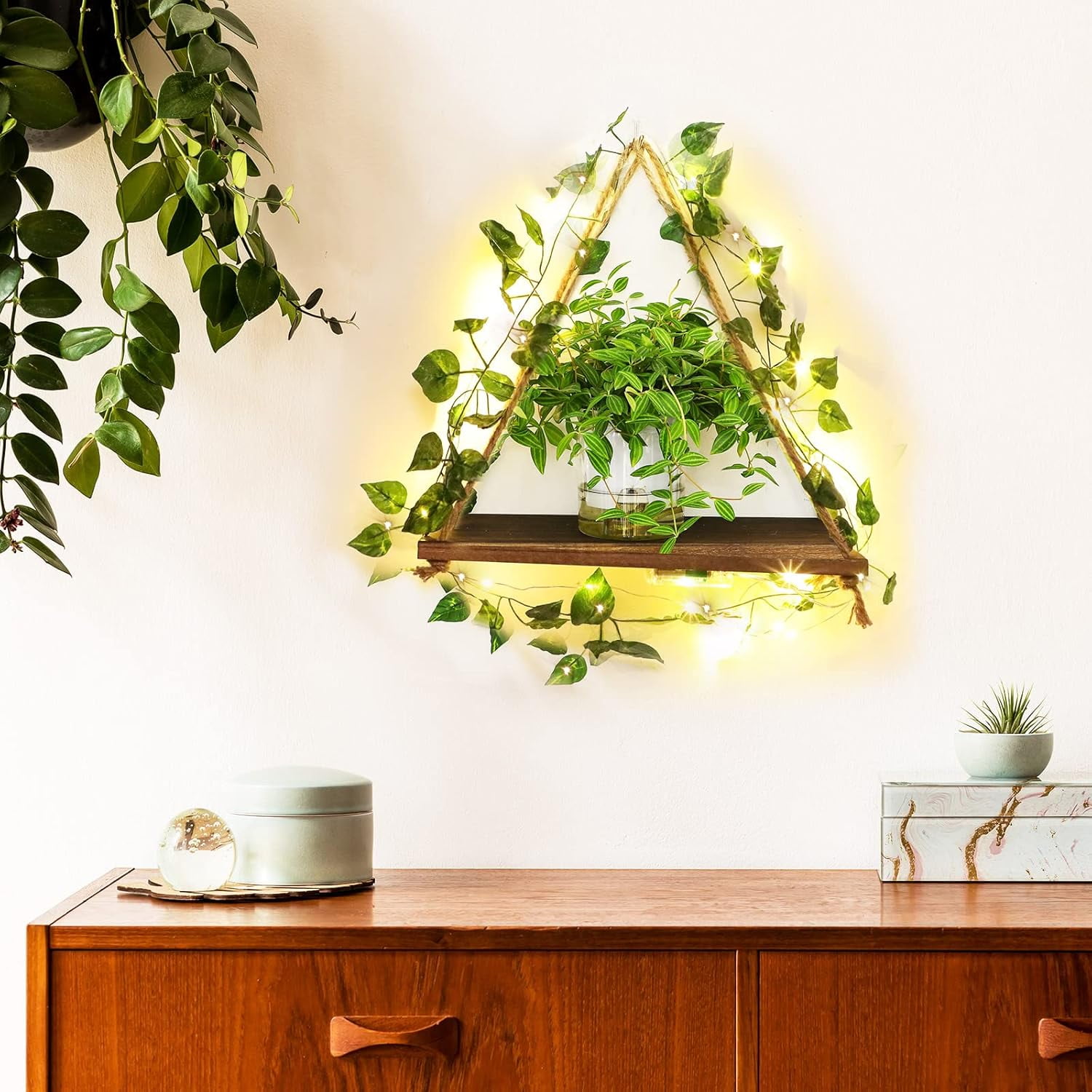 UGUCYUI-3 Set Artificial Ivy LED Floating Plant Shelves Wood Hanging ...