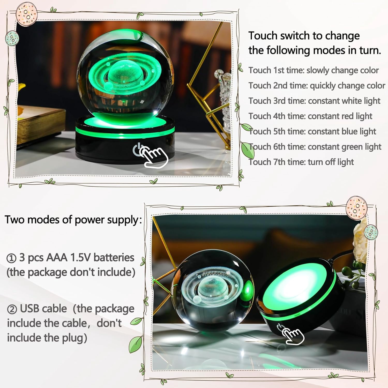 UGUCYUI-3D Crystal Ball with LED Light Base, 3D Laser Engraved Glass ...