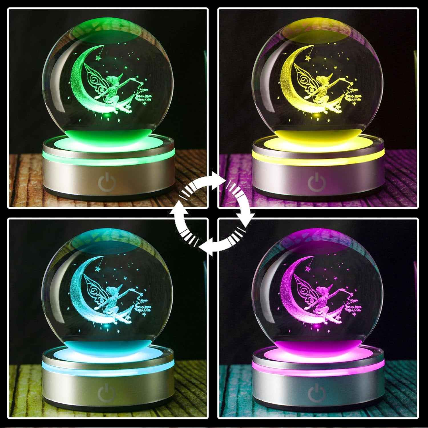 UGUCYUI-3D Crystal Ball Moon Decor Light Fairy Gifts for Women Girls ...