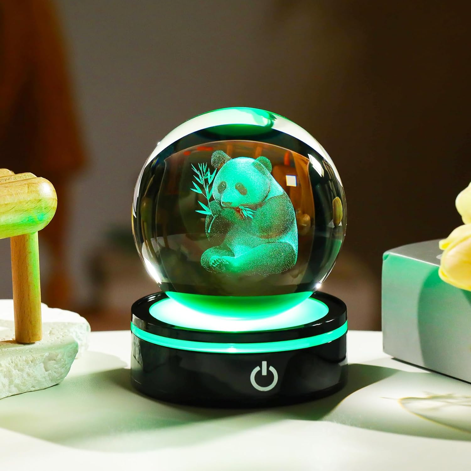 UGUCYUI-3D Panda Figurine Crystal Ball with Colorful Light Base, Panda ...