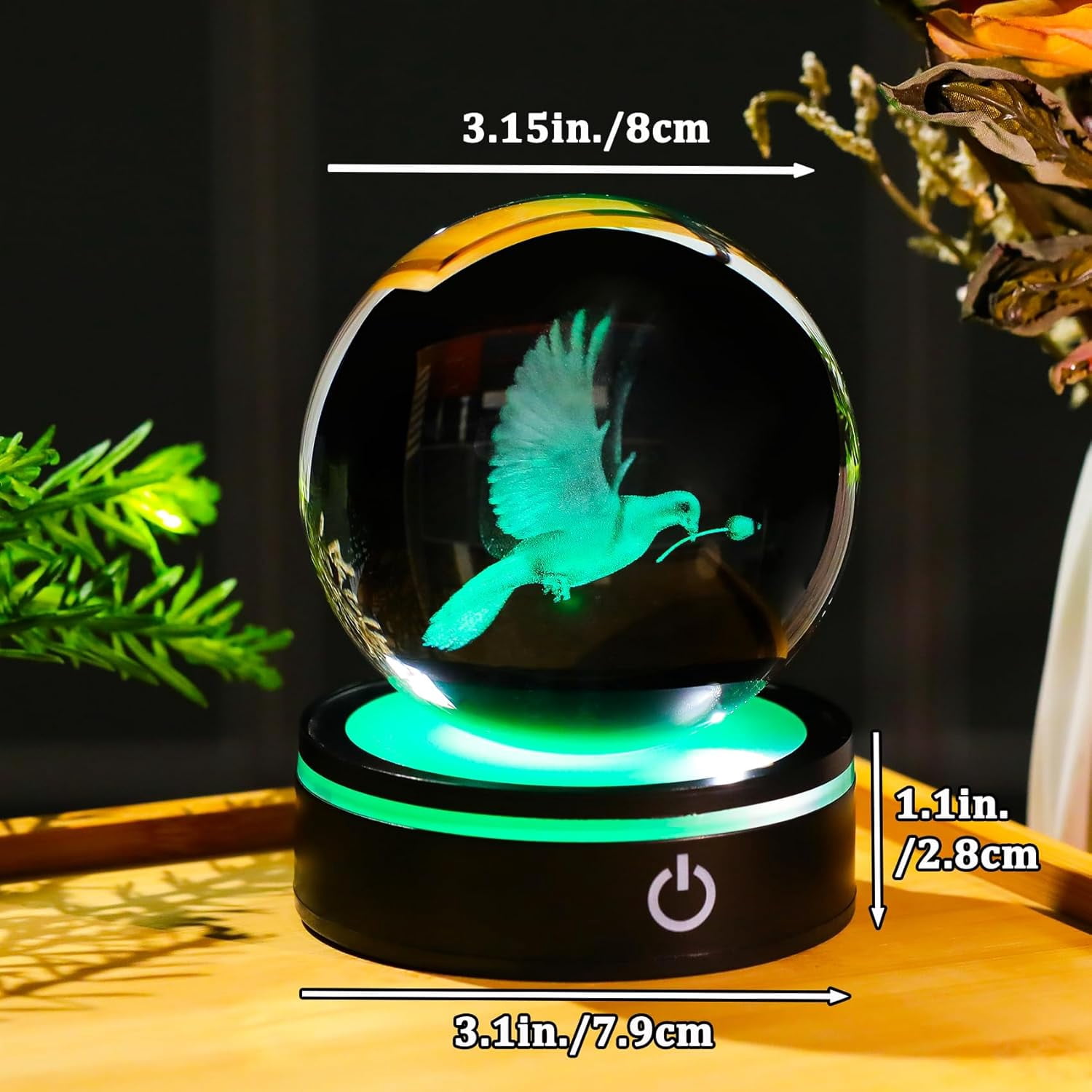 UGUCYUI-3D Peace Dove Figurine Crystal Ball with Colorful Light Base ...