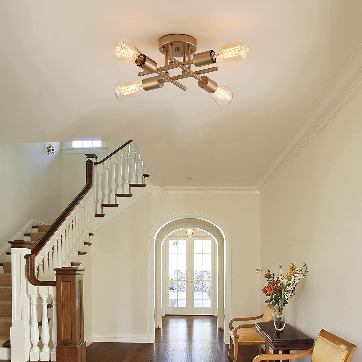 UGUCYUI-4-Light Semi Flush Mount Ceiling Light, Gold Mid-Century ...