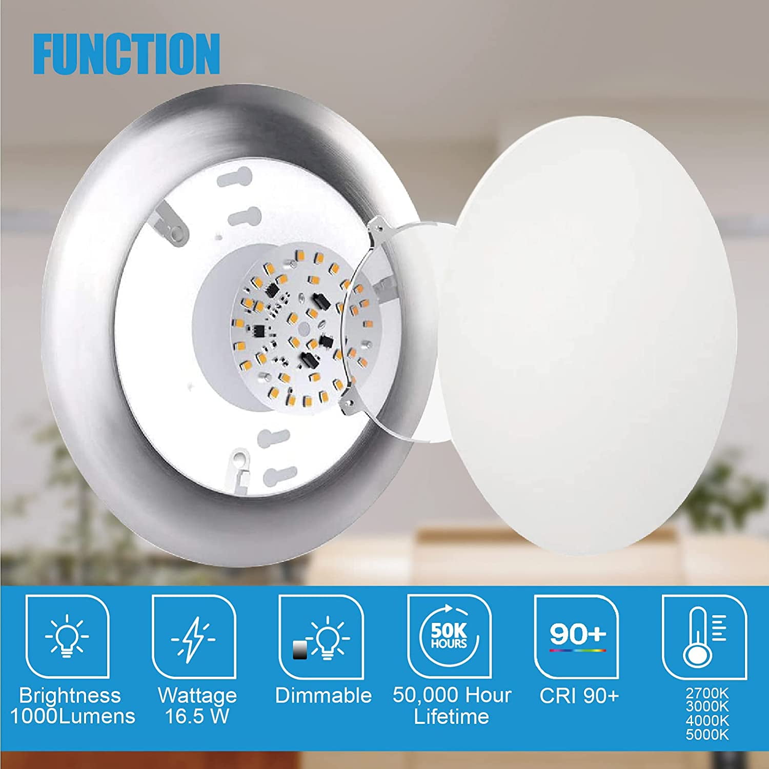 UGUCYUI-4 Pack 6 Inch Dimmable LED Disk Light Brushed Nickel Finish, 16 ...