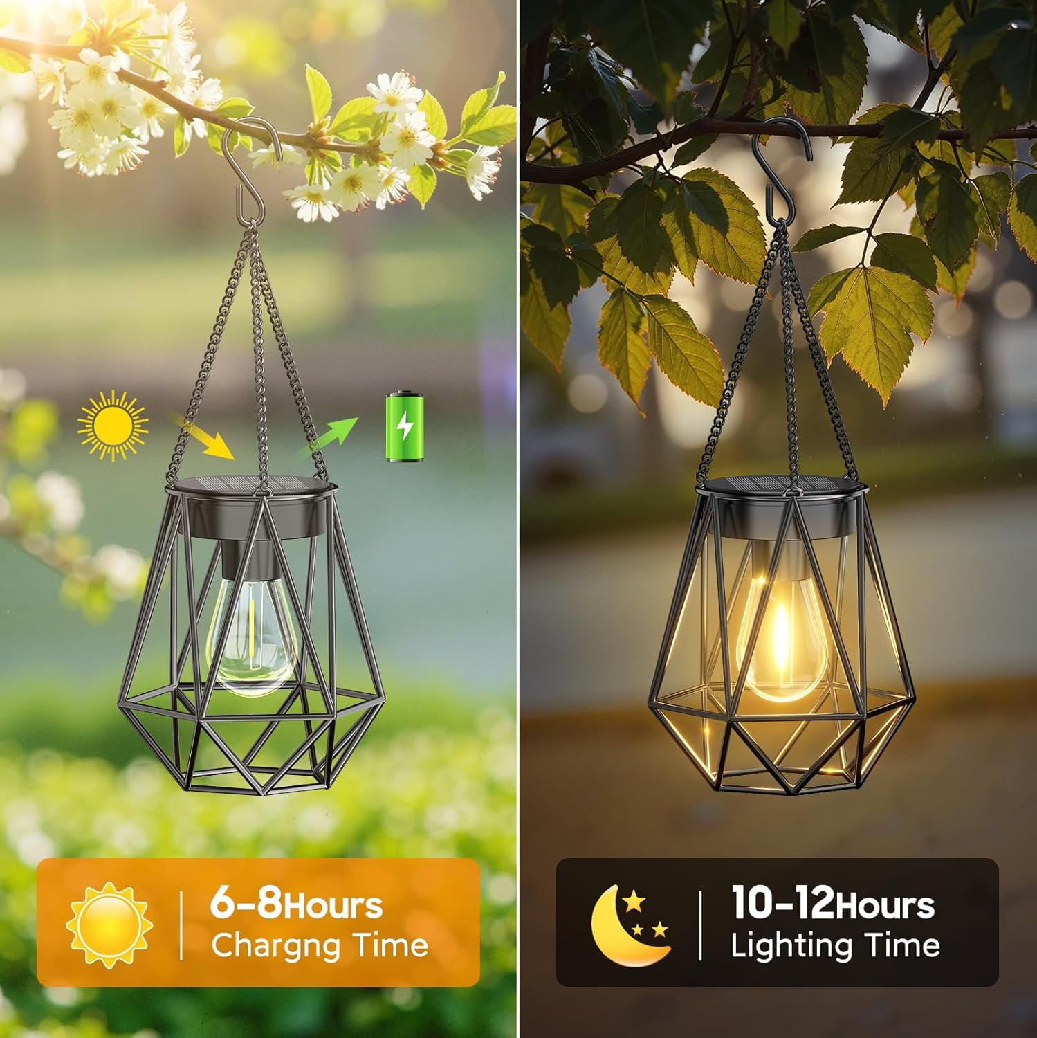UGUCYUI-4 Pack Hanging Solar Lanterns Outdoor Waterproof, Metal Hanging ...